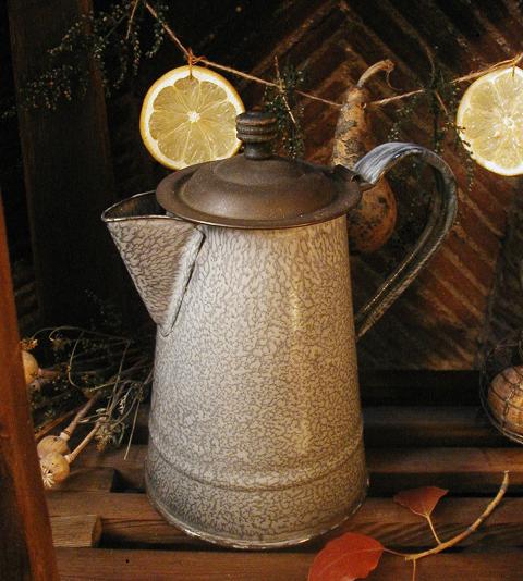 Antique Farmhouse Coffee Pot Grey Graniteware Nice Form For Your count ...
